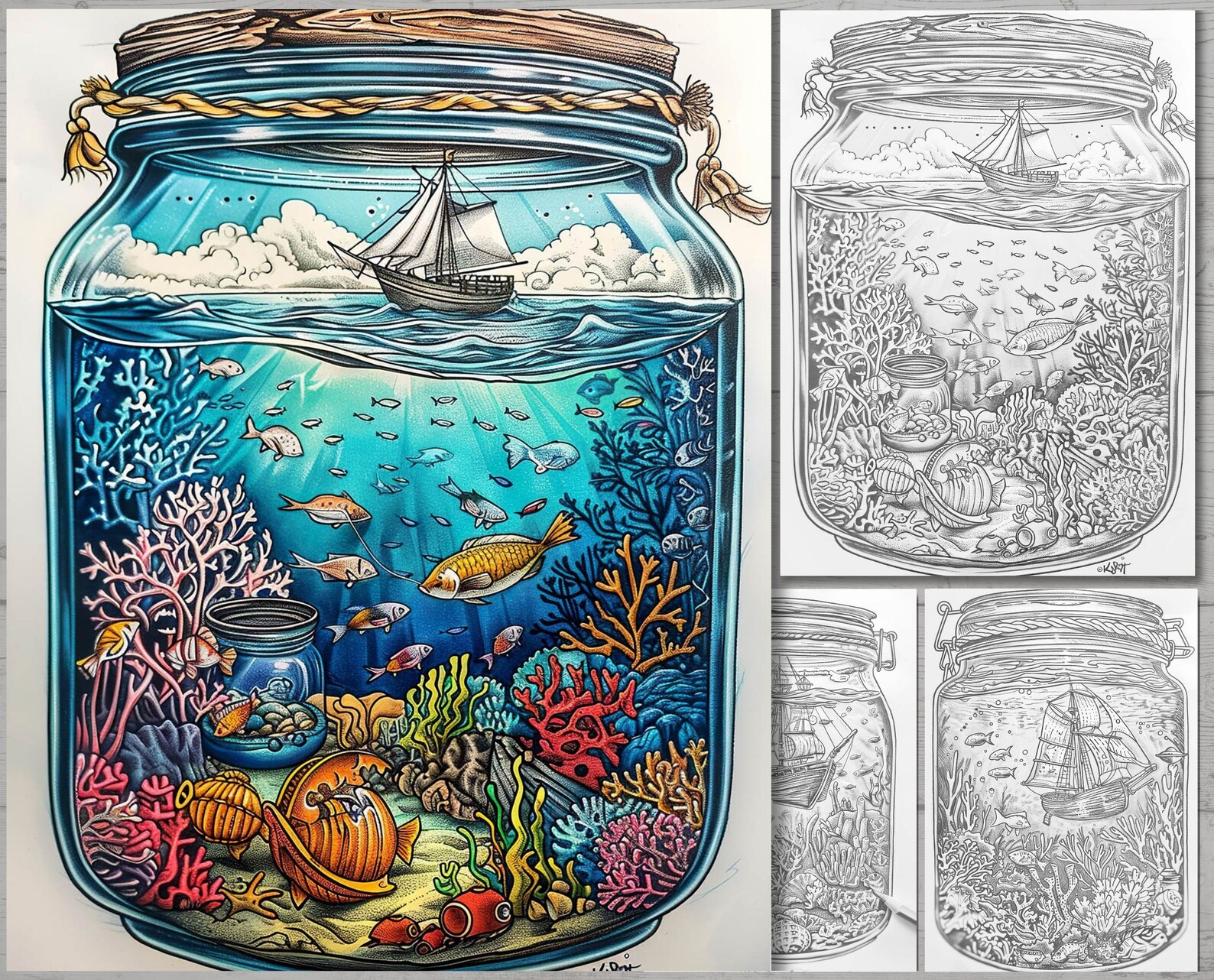 Sea in a Jar Coloring Book: Nautical Marine Life (PDF Download) - Etsy