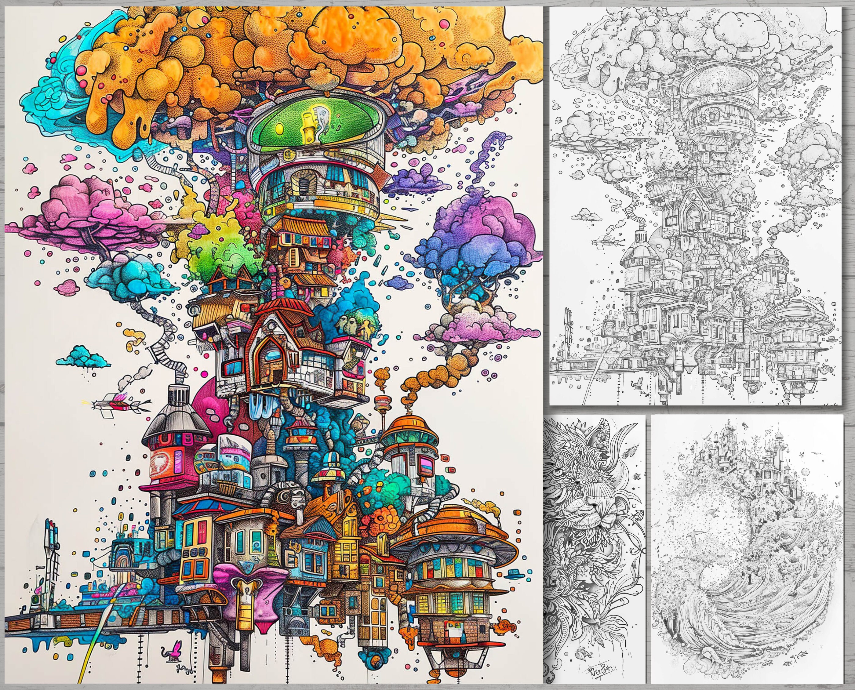 Futuristic Doodle Coloring Book: Modern Art Illustrations (digital ...