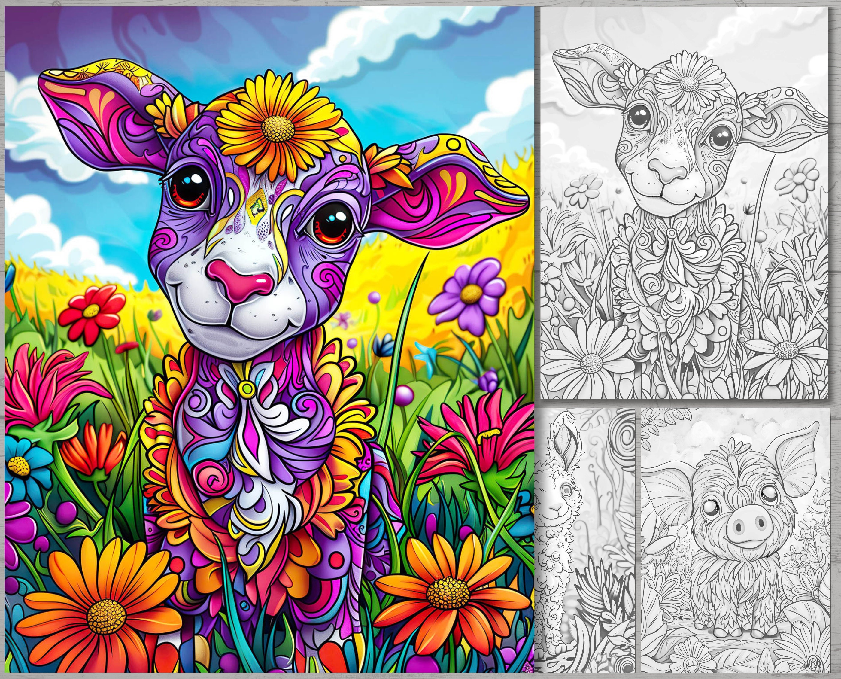 Funny Farm Animals Mandala Coloring Book, Adult and Kids Farm Animal ...