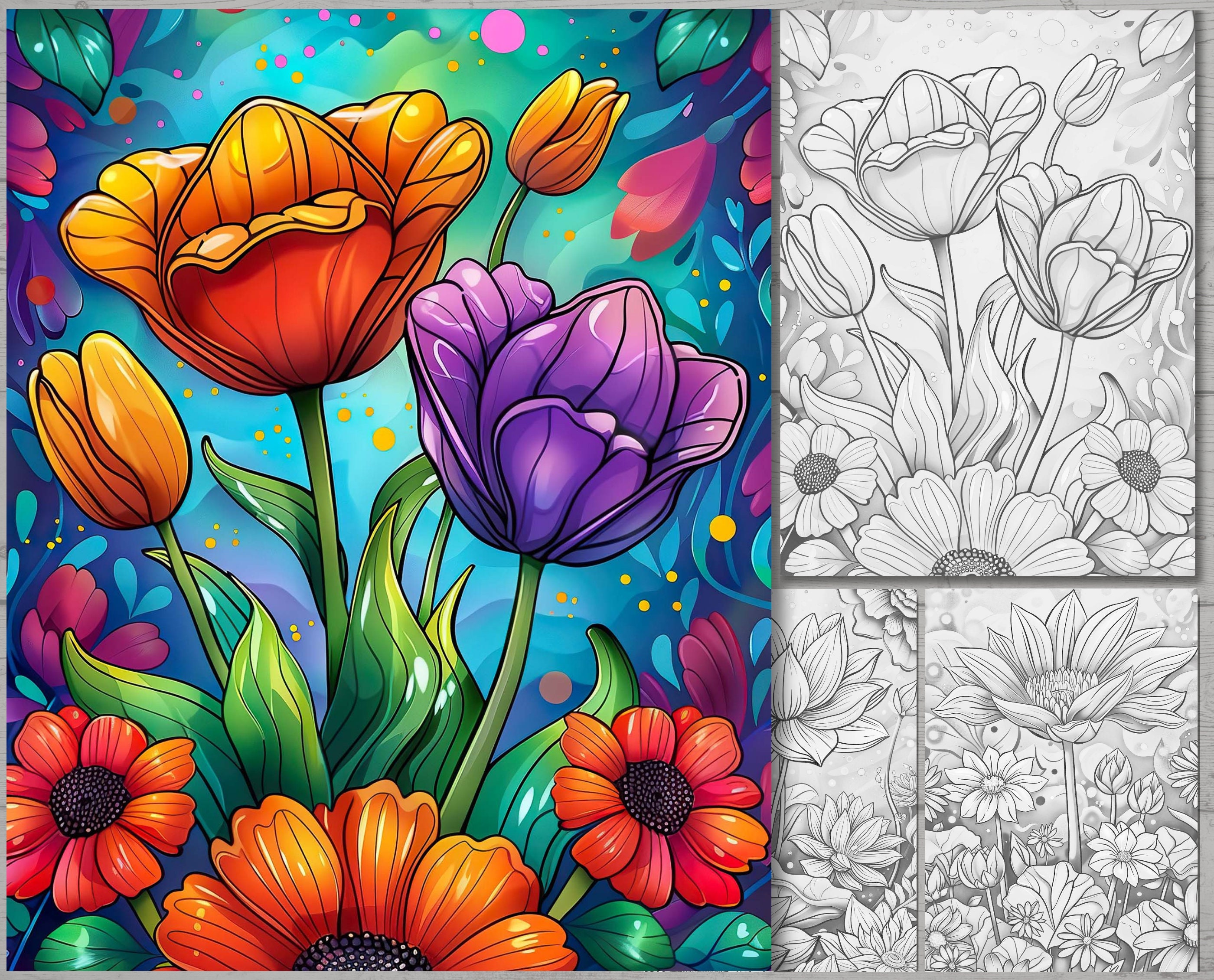 Spring Flowers Coloring Book: Adult & Kids Floral Coloring Pages (PDF ...