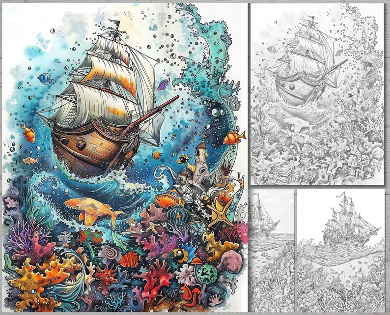 Nautical Coloring Book: Surreal Ocean Adventure (PDF Download) - Etsy