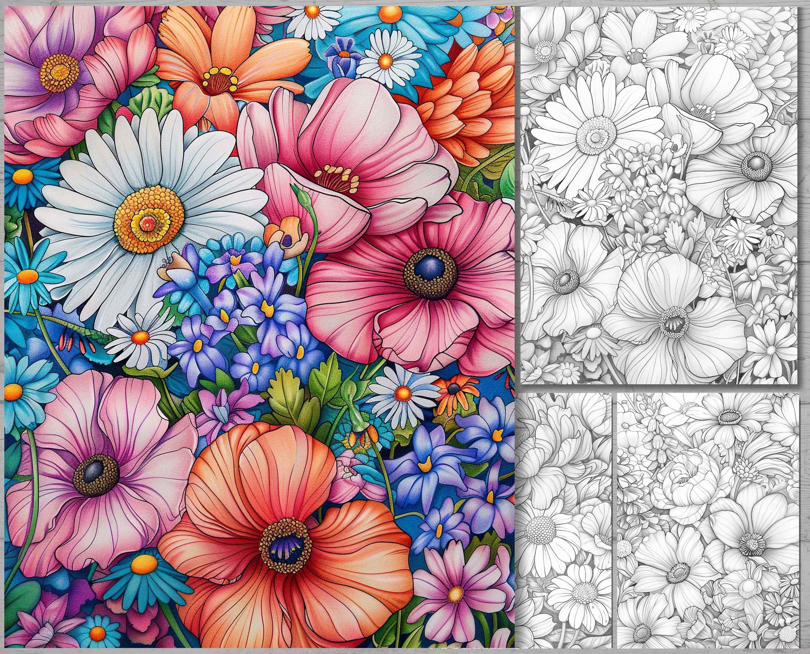 Full Color Flowers Mandala Coloring Book, Adult and Kids Flower ...