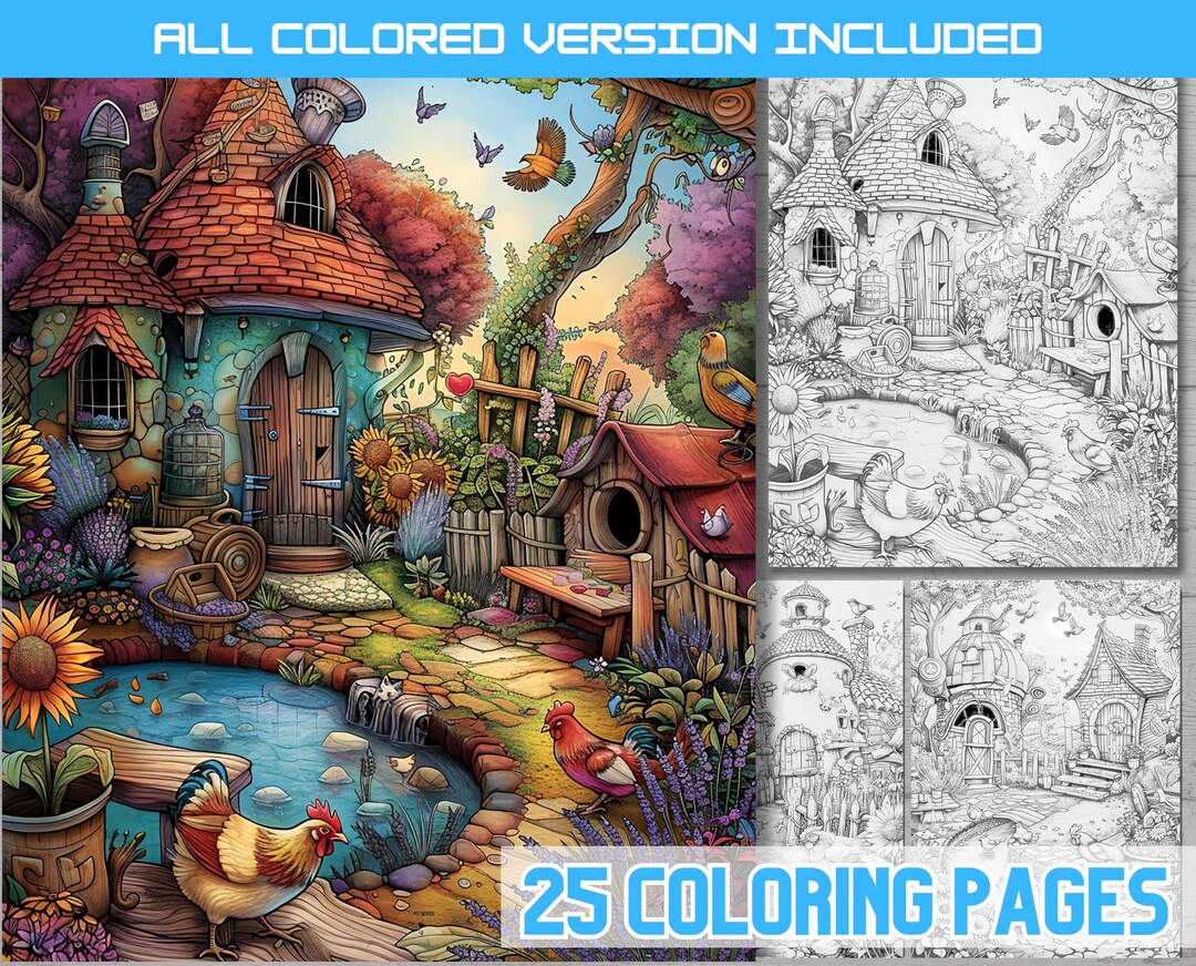 Charming Backyard Farm Coloring Book, Cozy Cottage, Whimsical Garden ...