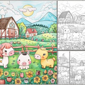 Cute Kawaii Farm Animals Coloring Book, Amusing Kids Adult Kawaii ...