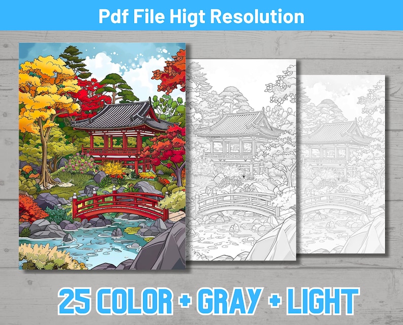 Japanese Garden Coloring Pages: Spring Zen Garden Art for Adults & Kids ...
