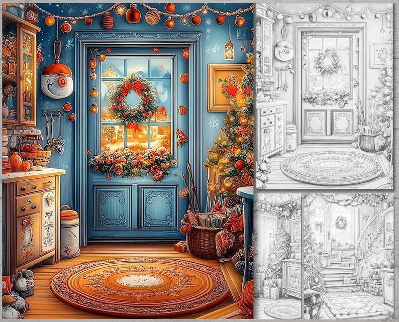 Christmas Interiors Coloring Book: Festive Holiday Homes (PDF Download ...