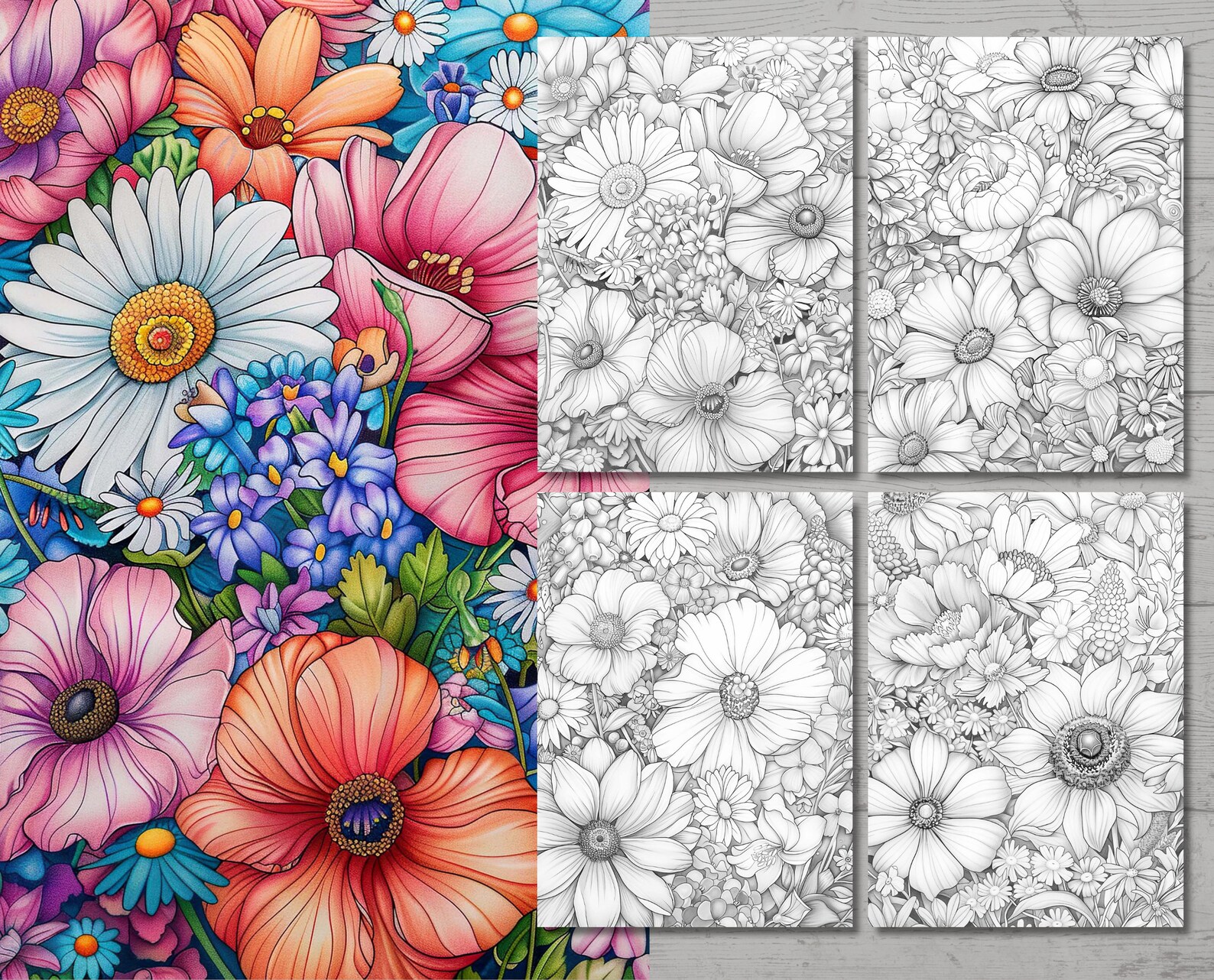 Full Color Flowers Mandala Coloring Book, Adult and Kids Flower ...