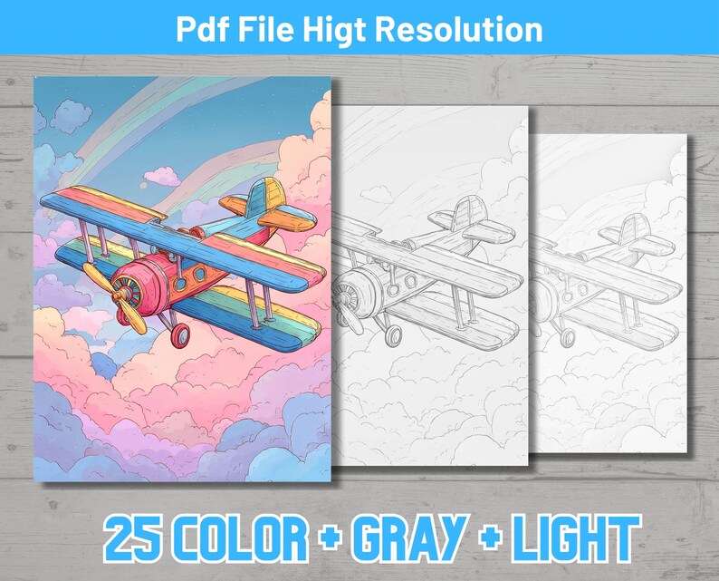 Vintage Biplane Coloring Page: Pastel Airplane Aviation Art (PDF ...