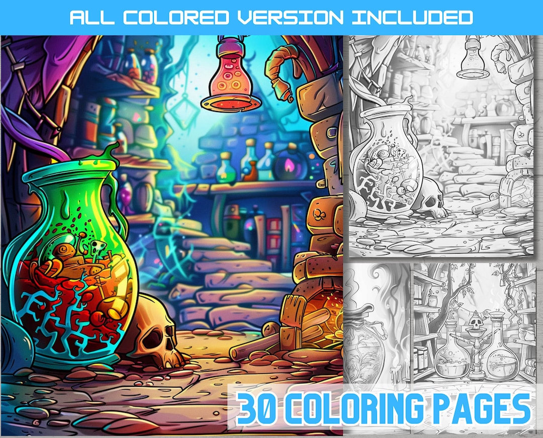 Magic Potion Lab Coloring Pages, Magic Potion Lab Coloring Book, Adult ...