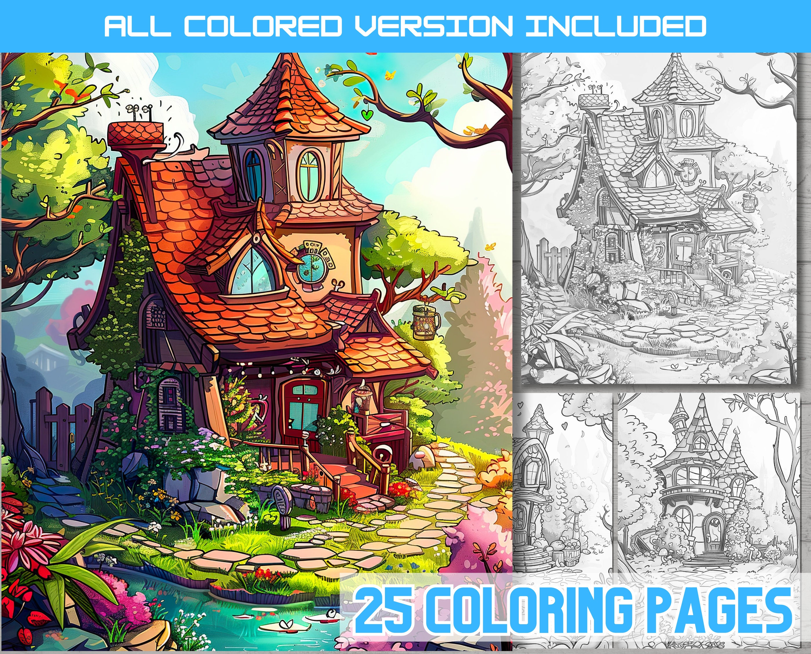 Cute House in the Wood Coloring Pages, Lovely Forest Cottage Coloring ...