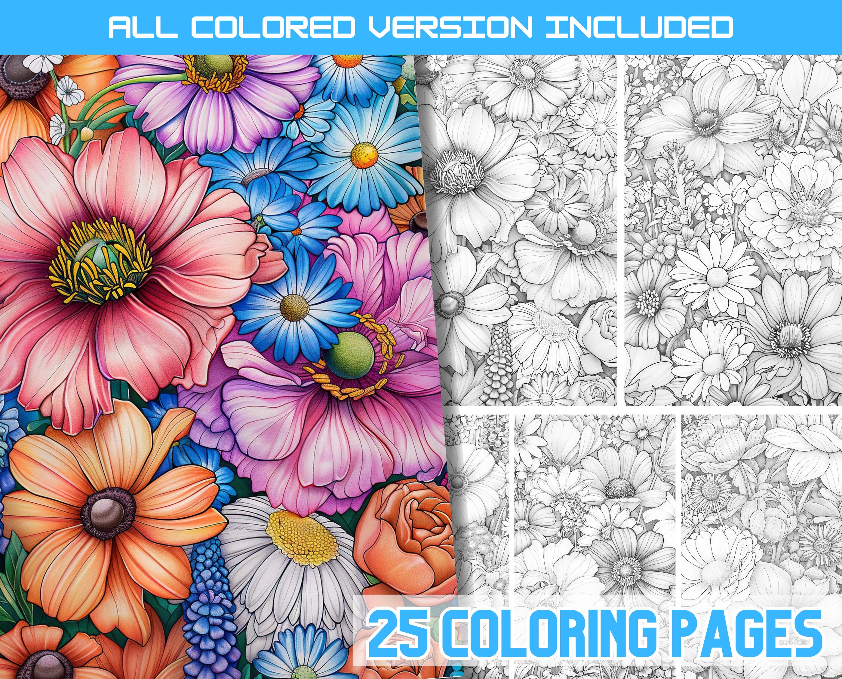 Full Color Flowers Mandala Coloring Book, Adult and Kids Flower ...