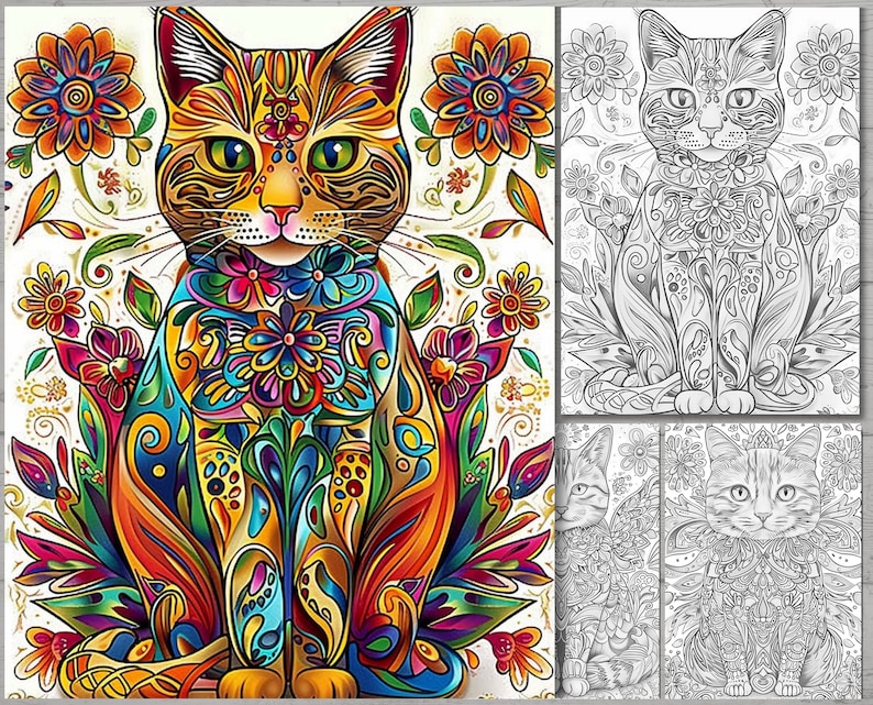 Whimsical Cats Mandala Coloring Book: Adult & Kids (PDF Download) - Etsy
