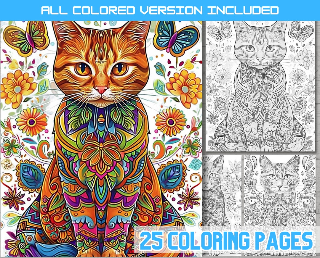 Whimsical Cats Mandala Coloring Book: Adult & Kids (PDF Download) - Etsy