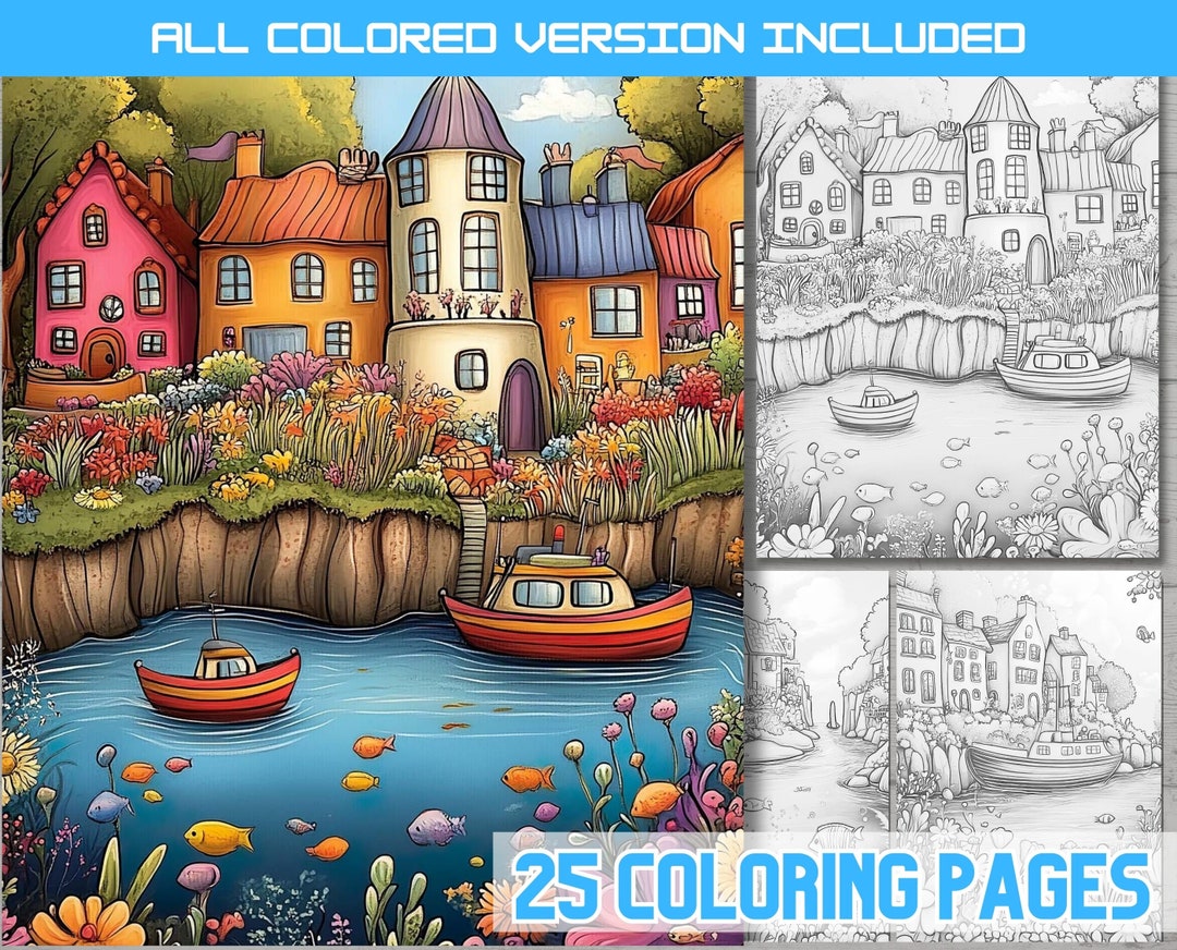 River Coloring Book: Boats, Flowers, Relaxing Scenes (PDF Download) - Etsy
