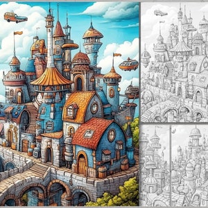Futuristic Fantasy City Coloring Book, Sci-fi City Coloring Pages ...