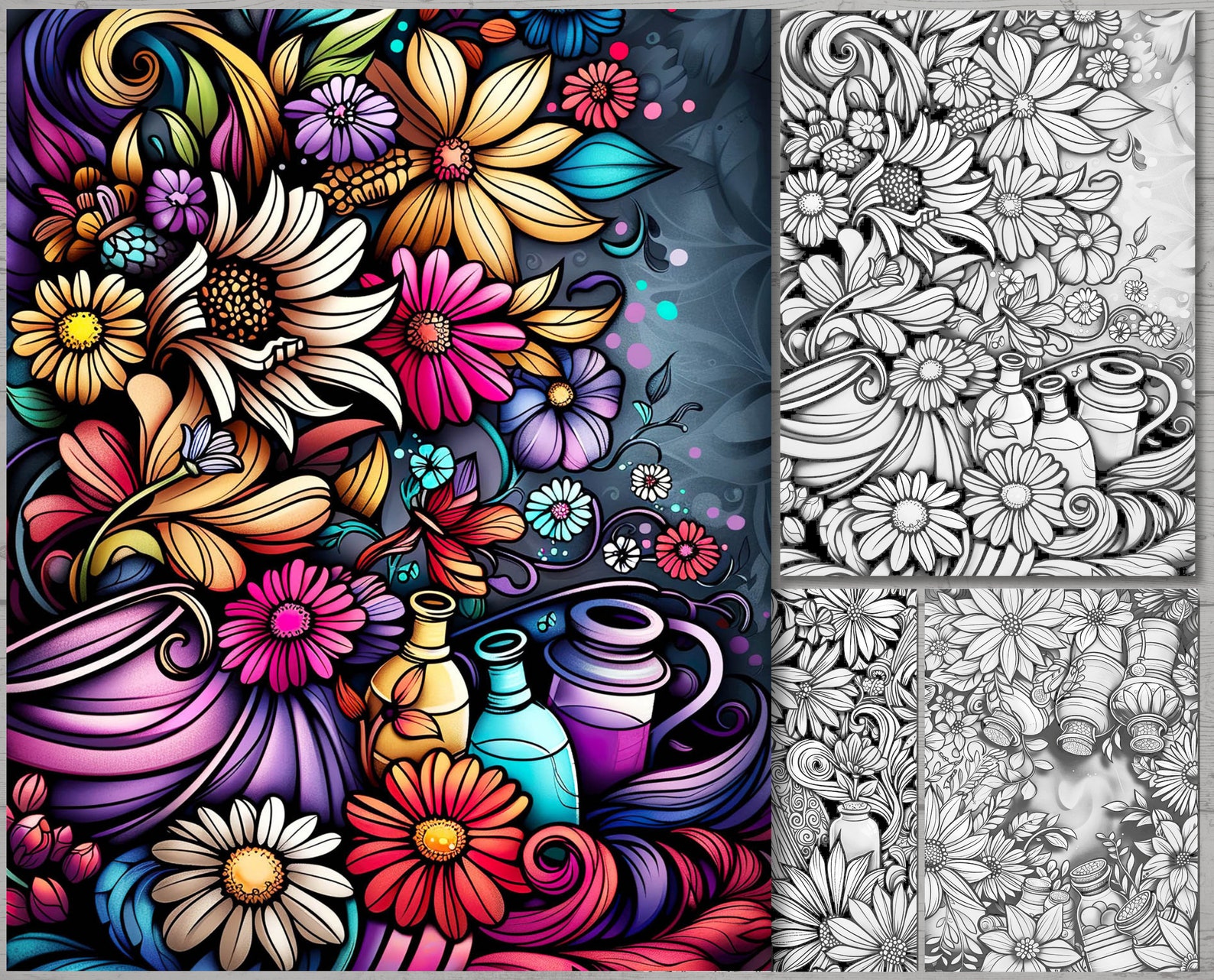 Floral Magic Potions Coloring Pages: Adult & Kids Fantasy (digital ...
