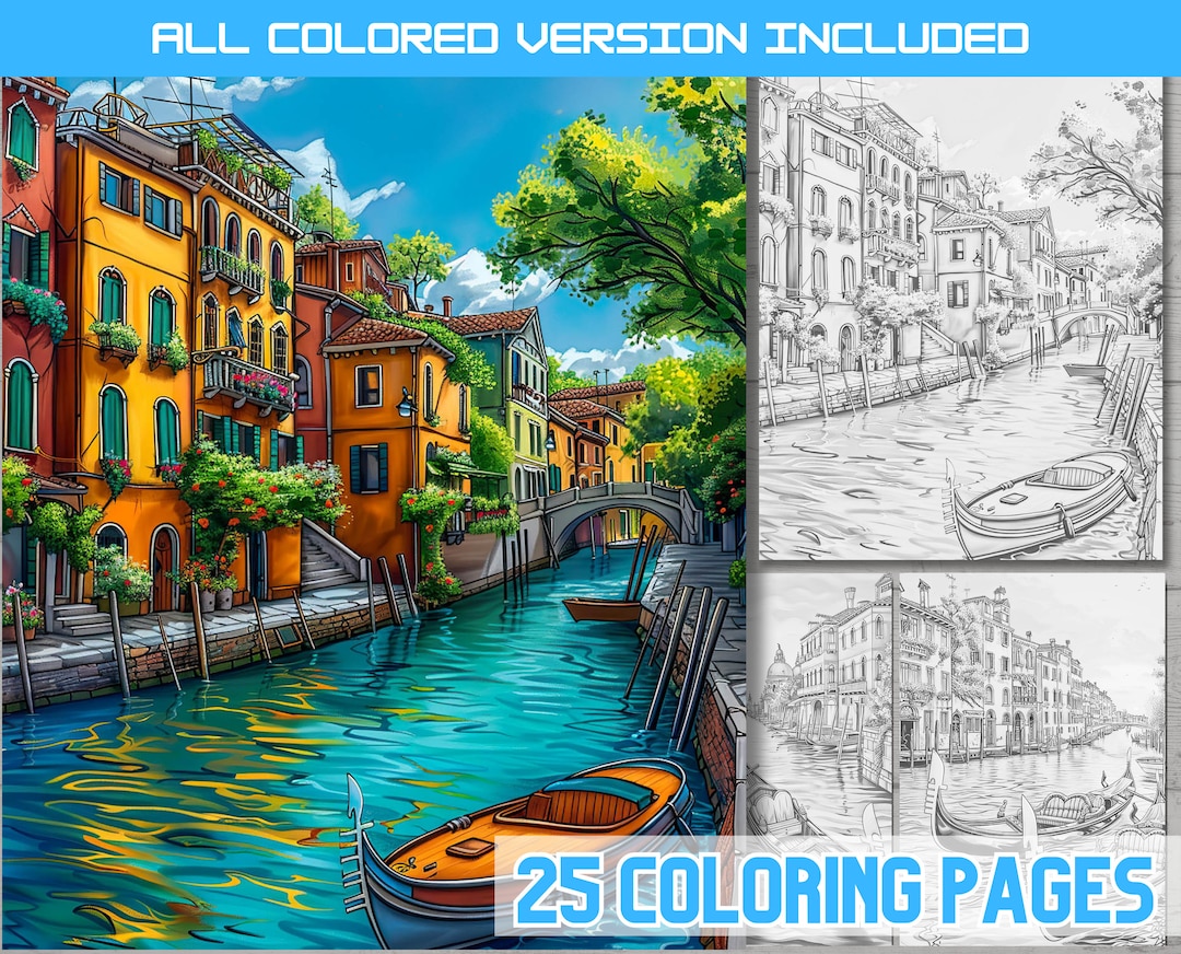 Venice Canals Coloring Book: Gondolas and Bridges (printable PDF) - Etsy