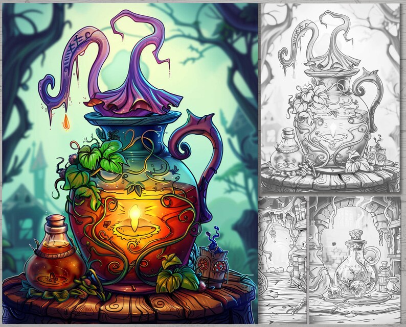 Magic Potion Lab Coloring Pages, Magic Potion Lab Coloring Book, Adult ...