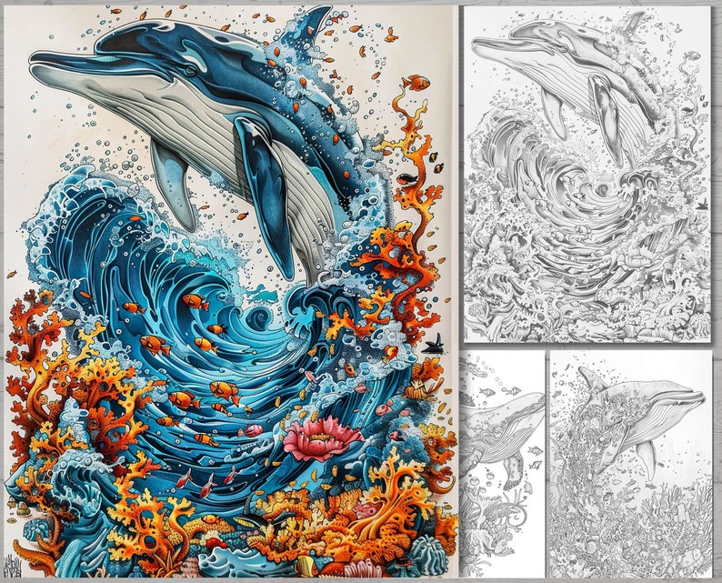 Surrealistic Marine Creatures Fantasy Coloring Book, Detailed Ocean ...