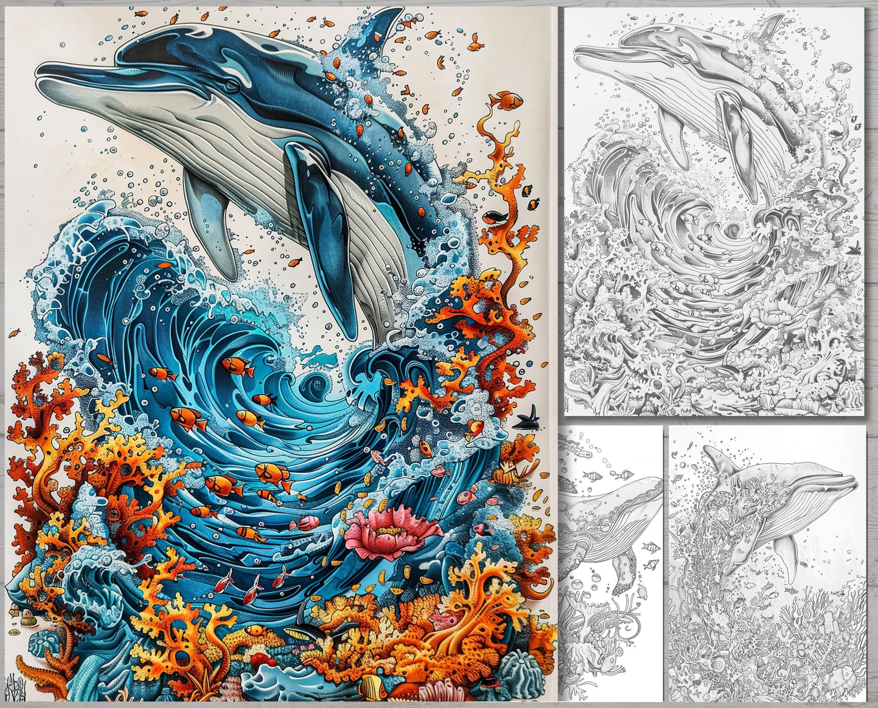 Surrealistic Marine Creatures Fantasy Coloring Book, Detailed Ocean ...