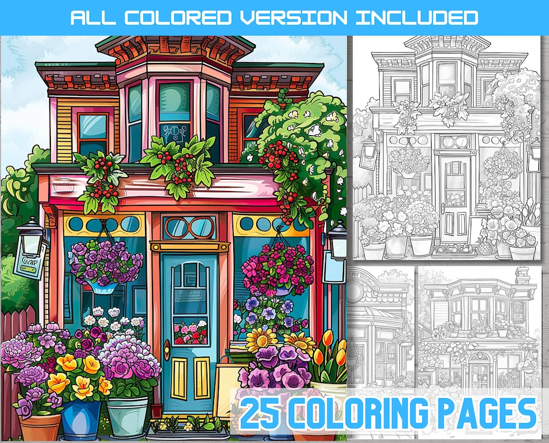 Flower Shop Coloring Pages: Adults & Kids Floral Market (digital ...