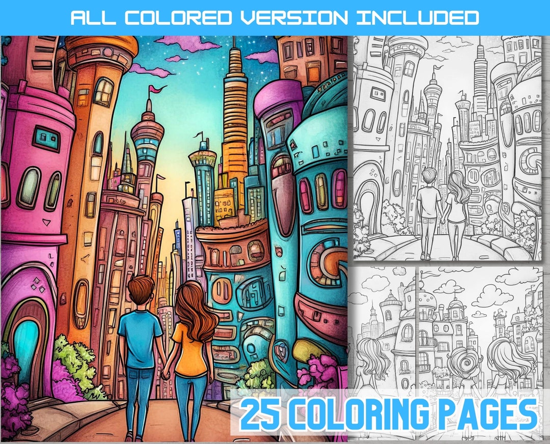 Sci-fi City Coloring Book: Futuristic World, Grayscale & Color (PDF) - Etsy