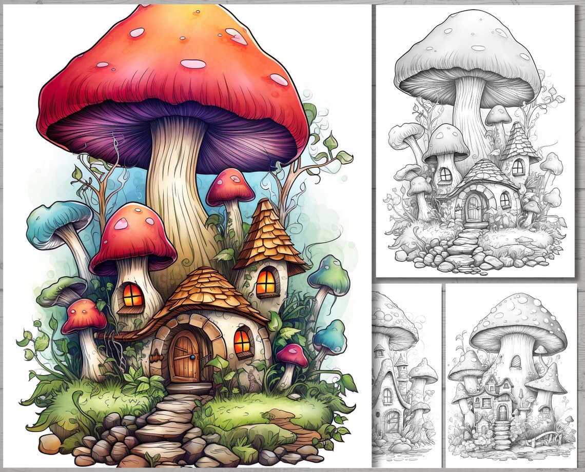 Mushroom House Coloring Book: Fantasy Fairy Houses (printable PDF) - Etsy