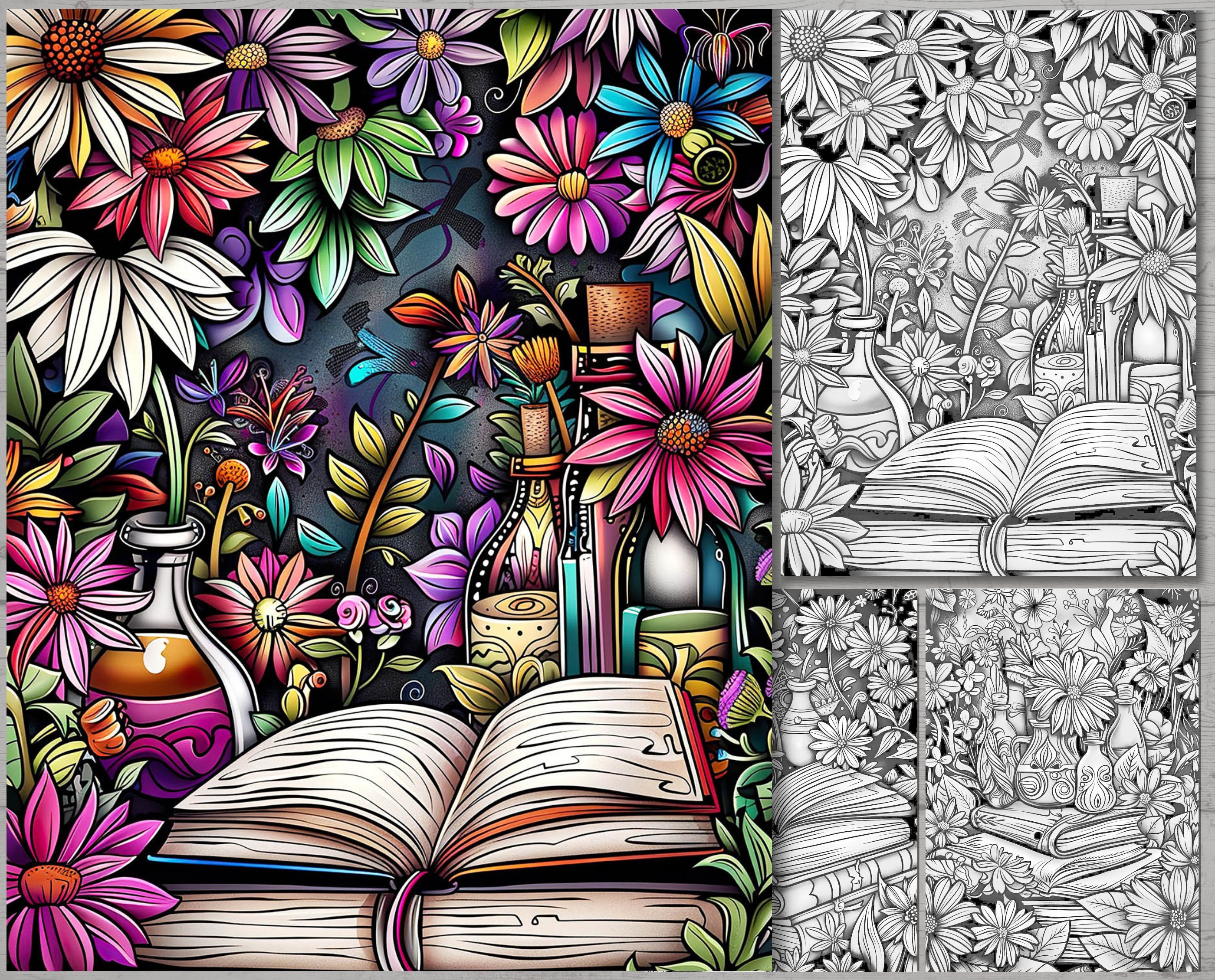 Floral Magic Potions Coloring Pages: Adult & Kids Fantasy (digital ...