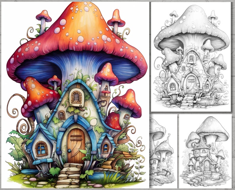 Mushroom House Coloring Book: Fantasy Fairy Houses (printable PDF) - Etsy