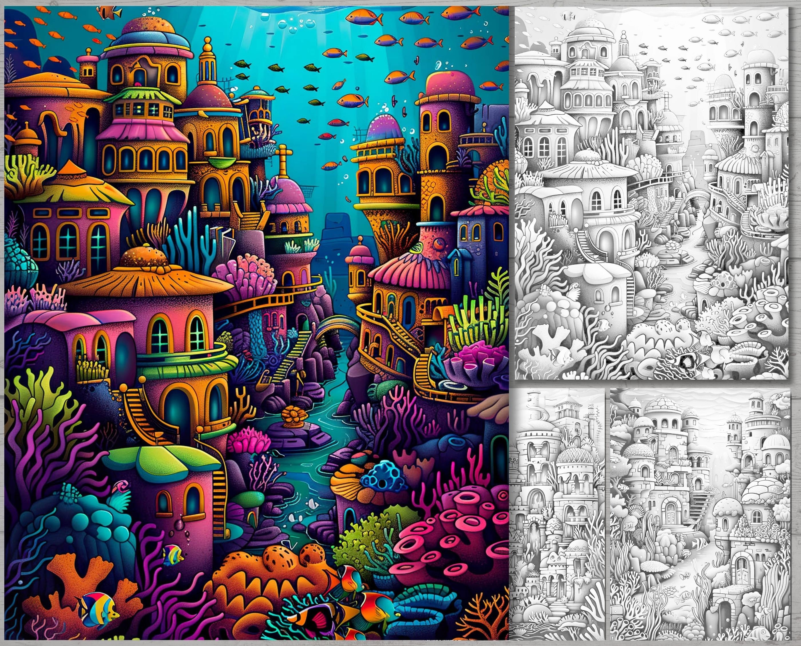 Atlantis Coloring Book: Underwater City, Fish & Coral (digital Download ...