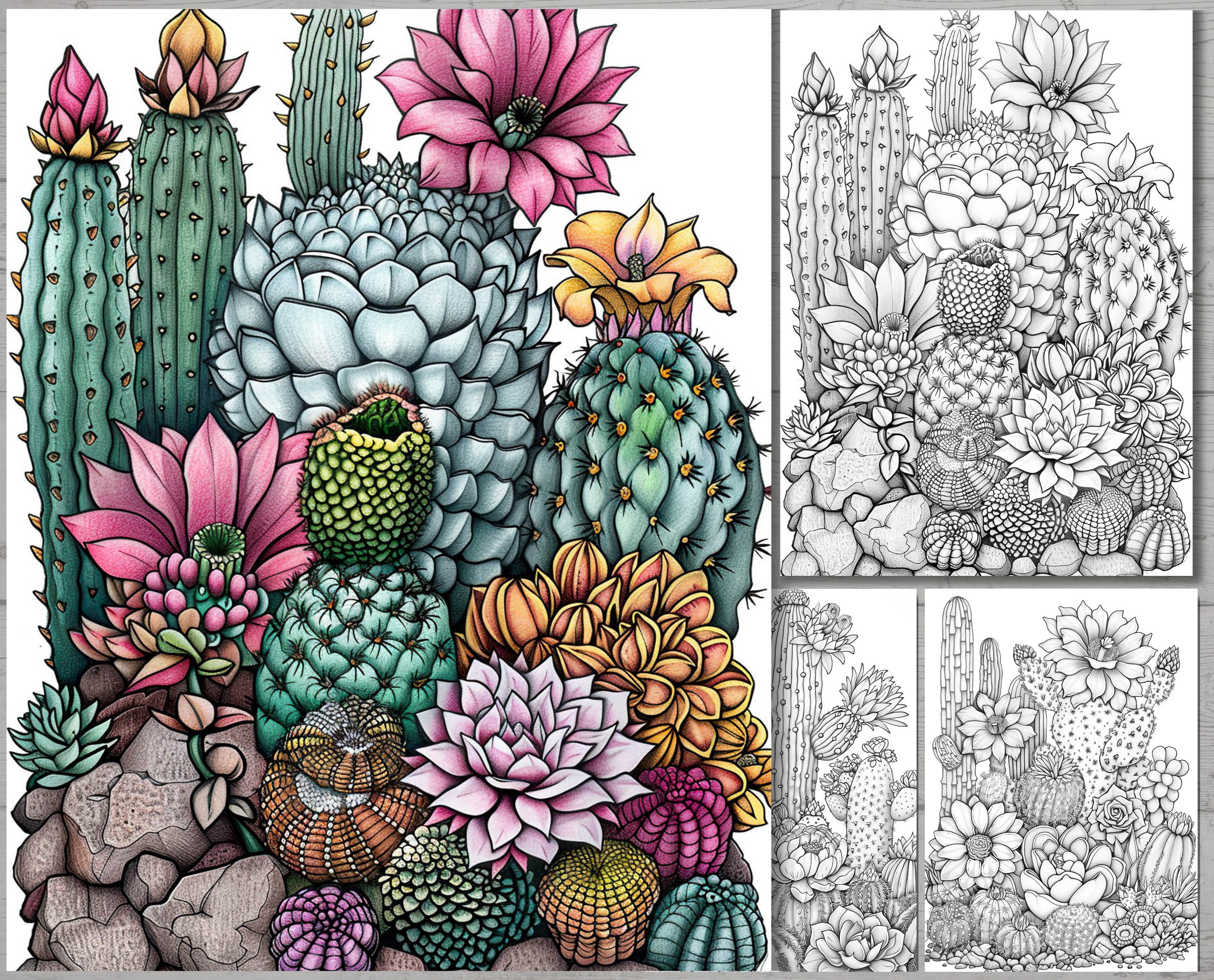 Blooming Cactus Coloring Pages: Floral Cacti Designs (PDF Download) - Etsy