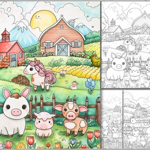 Cute Kawaii Farm Animals Coloring Book, Amusing Kids Adult Kawaii ...