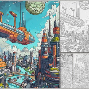 Futuristic City Spaceship Coloring Pages, Space Metropolis and Vehicle ...