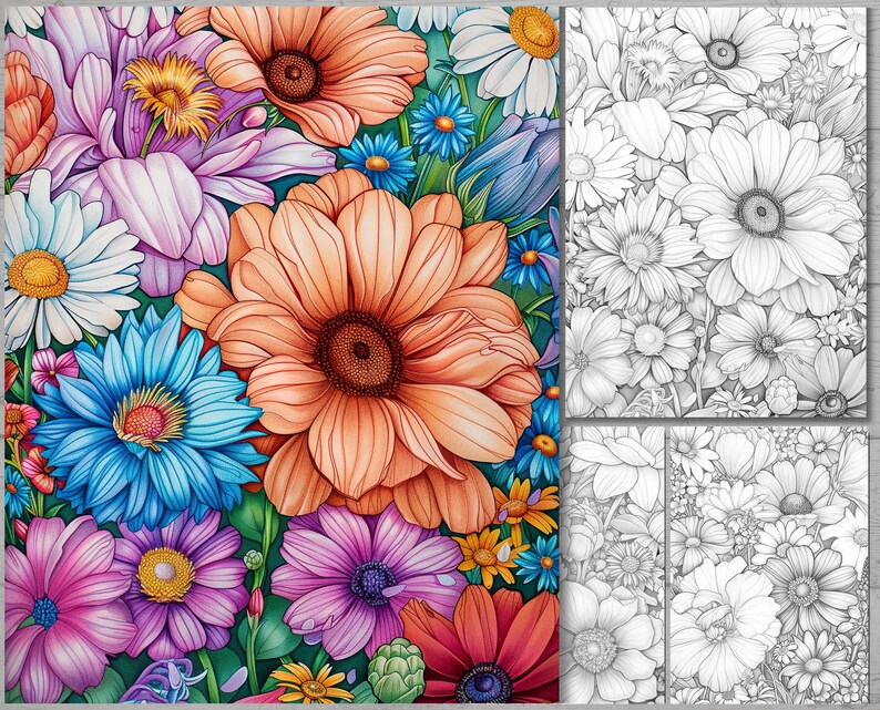 Full Color Flowers Mandala Coloring Book, Adult and Kids Flower ...