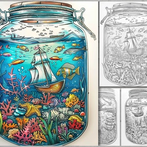 Sea in a Jar Coloring Book: Nautical Marine Life (PDF Download) - Etsy
