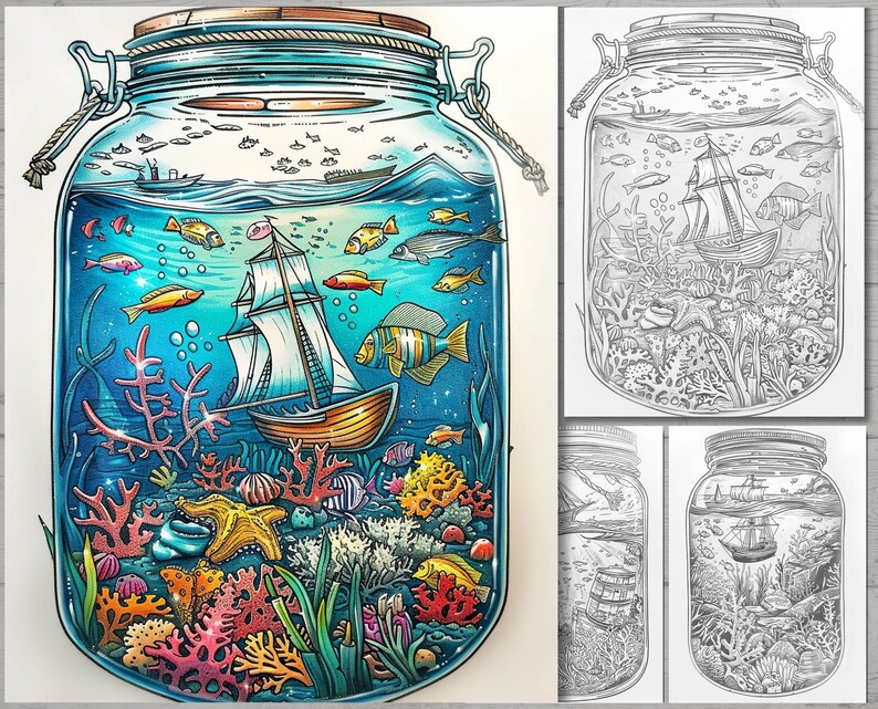 Sea in a Jar Coloring Book: Nautical Marine Life (PDF Download) - Etsy