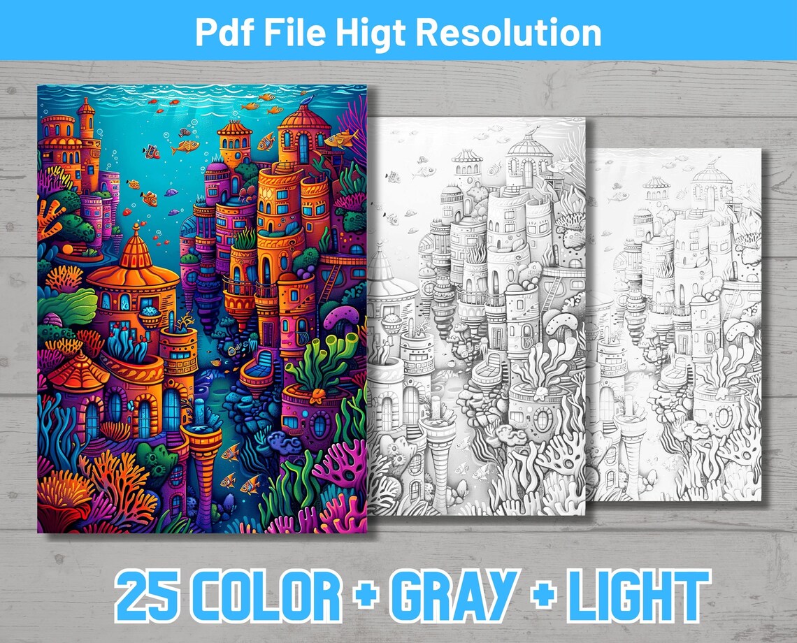Atlantis Coloring Book: Underwater City, Fish & Coral (digital Download ...