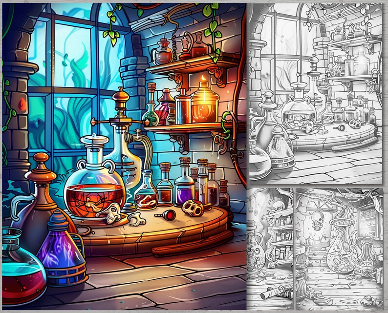 Magic Potion Lab Coloring Pages, Magic Potion Lab Coloring Book, Adult ...