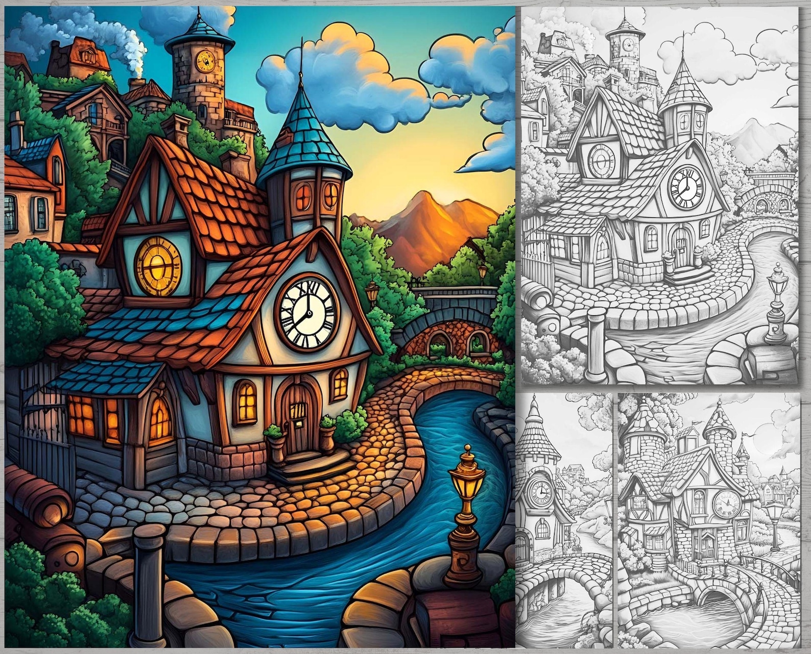 Fantasy Village Coloring Book: Enchanted City Scenes (PDF Download) - Etsy