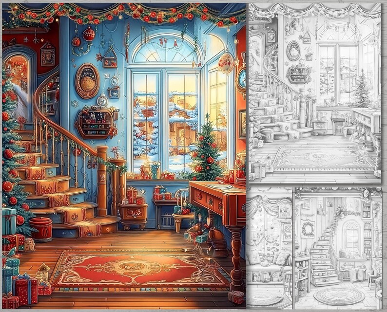 Christmas Interiors Coloring Book: Festive Holiday Homes (PDF Download ...