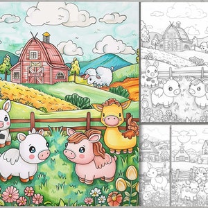 Cute Kawaii Farm Animals Coloring Book, Amusing Kids Adult Kawaii ...
