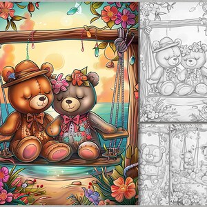 Cute Teddy Bear Coloring Book, Adorable Love Flowers and Bears, Sweet ...
