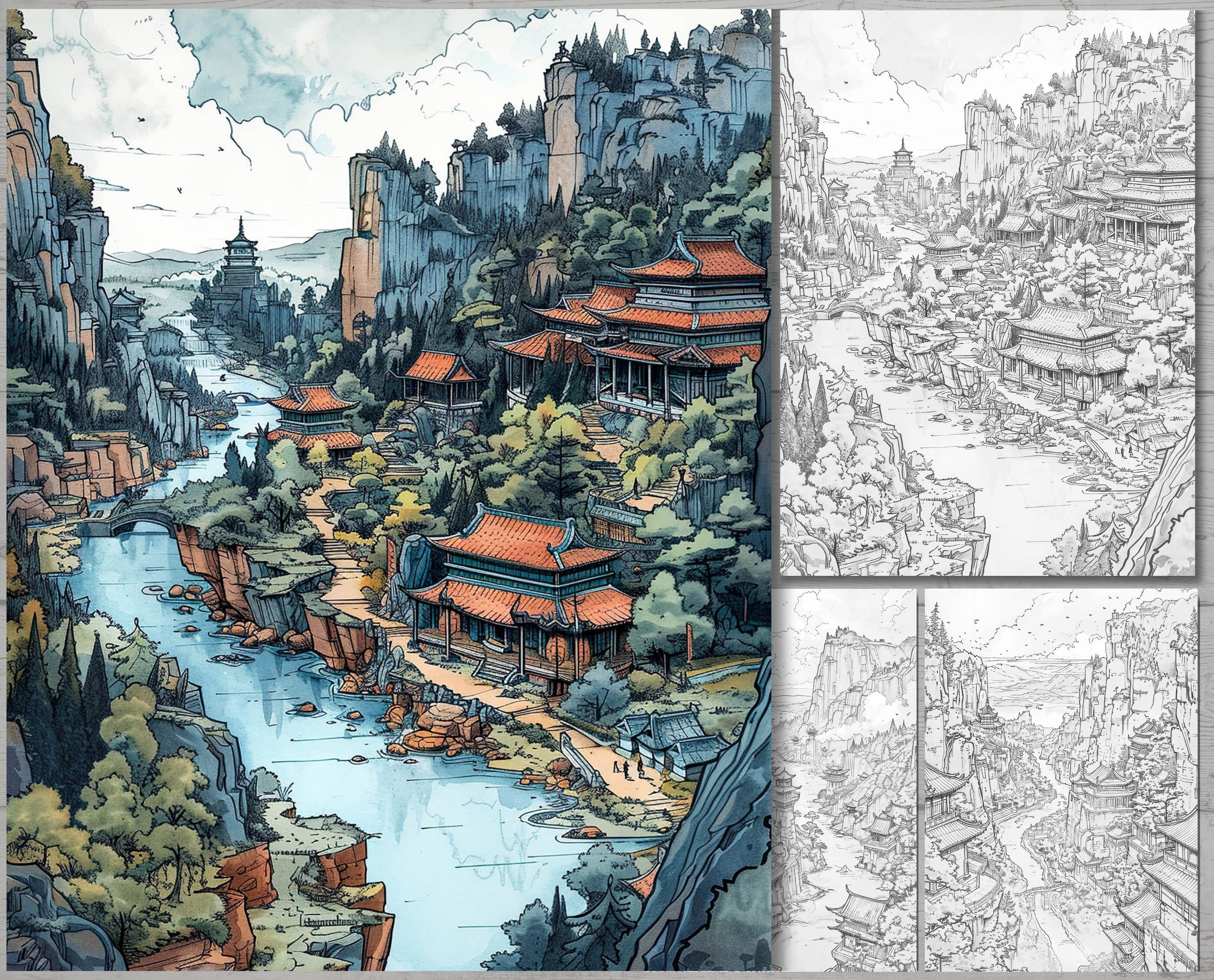 Ancient Chinese City Map Coloring Book: Traditional Town Layout ...