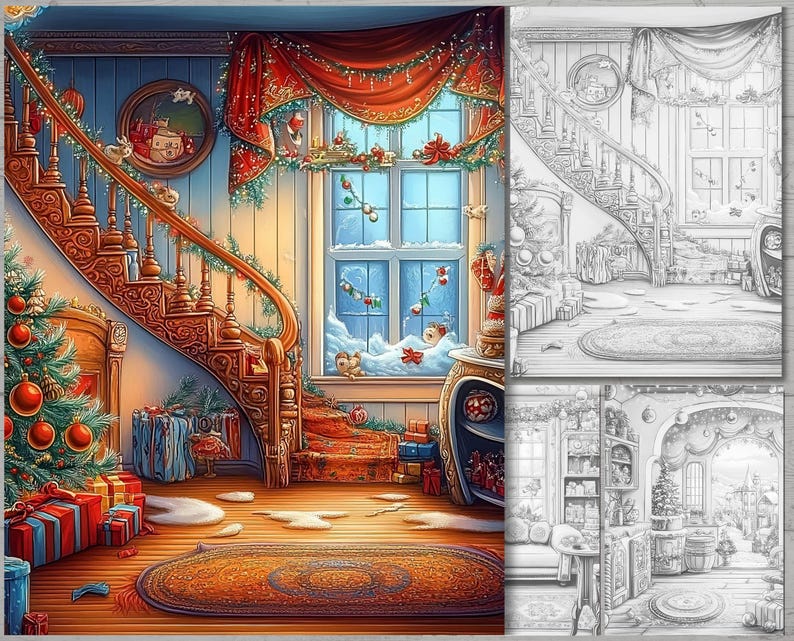 Christmas Interiors Coloring Book: Festive Holiday Homes (PDF Download ...