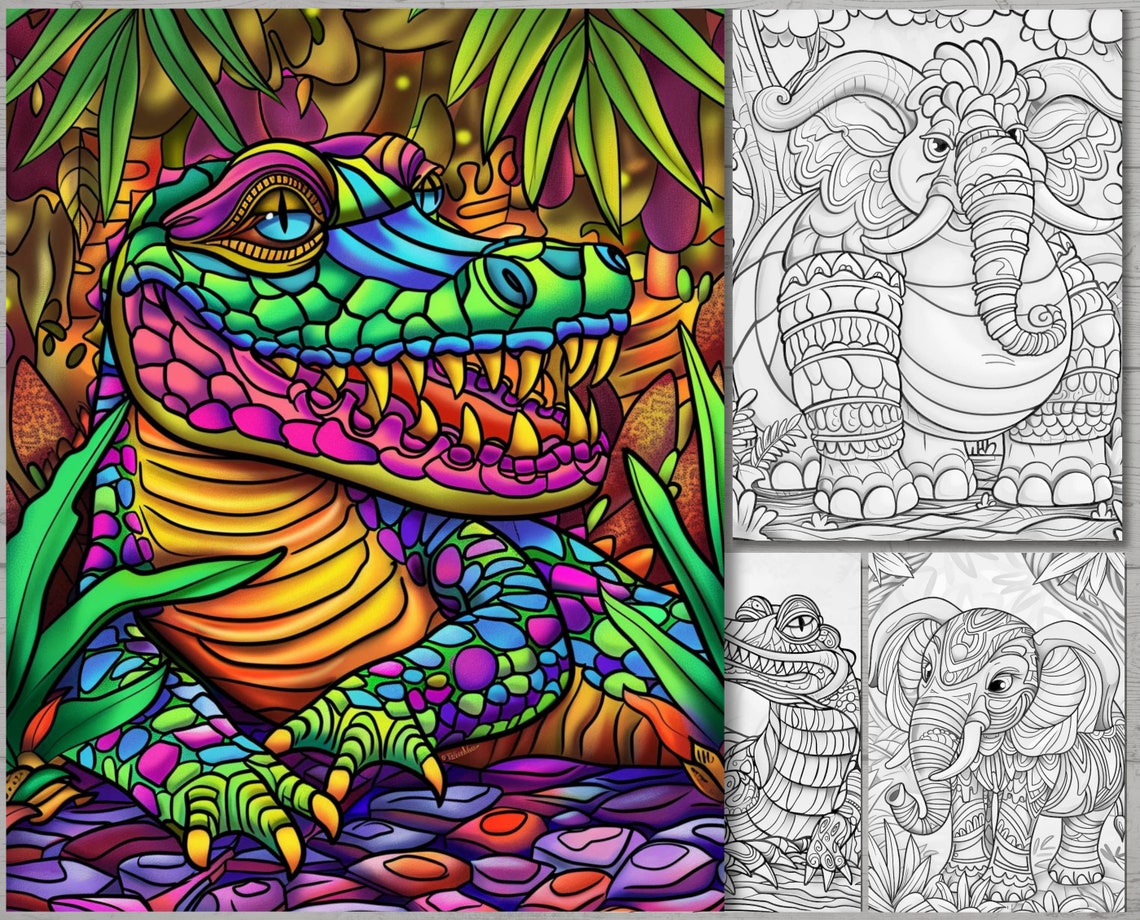Animals Mandala Coloring Book: Full Color & Grayscale (PDF Download) - Etsy
