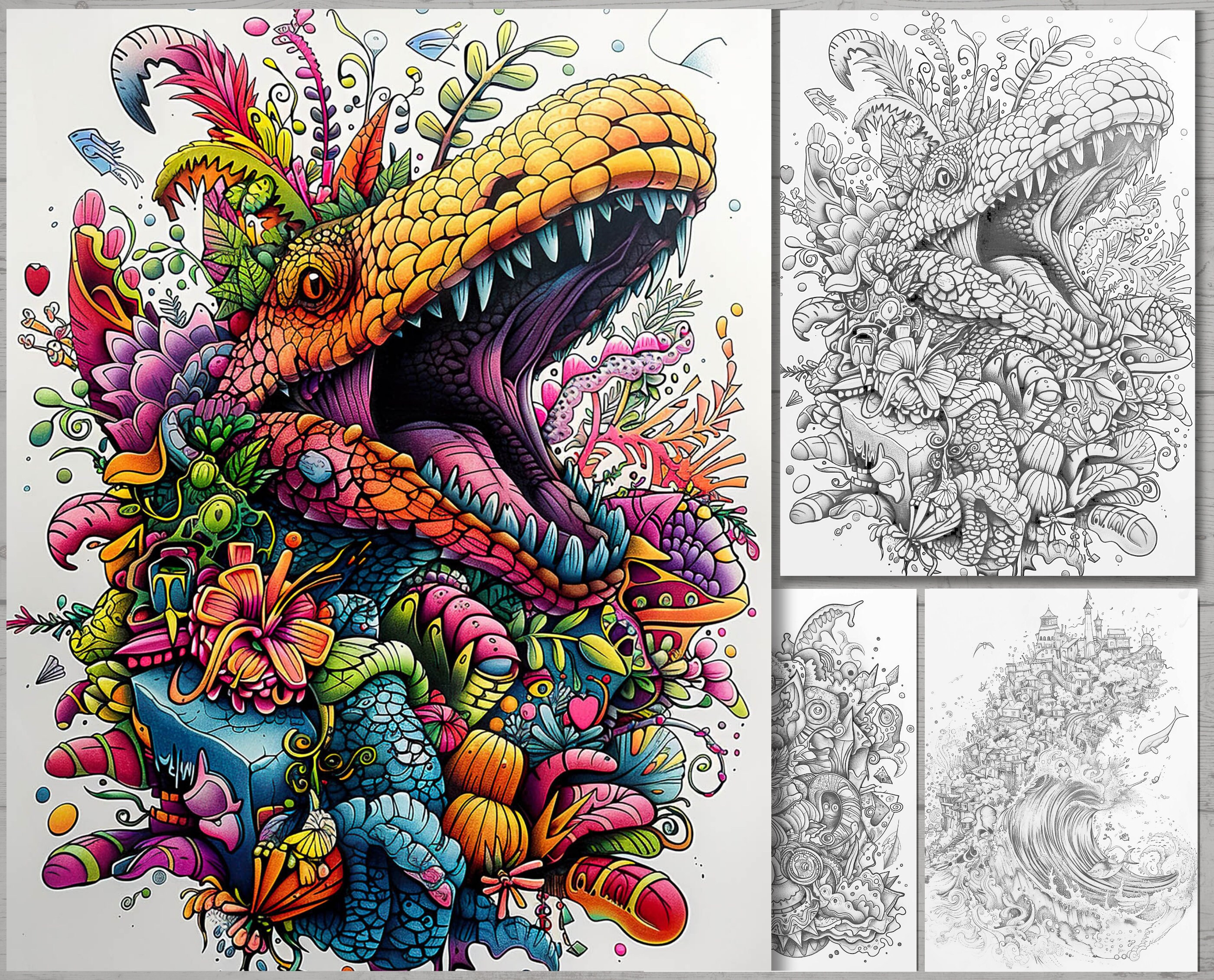 Futuristic Doodle Coloring Book: Modern Art Illustrations (digital ...