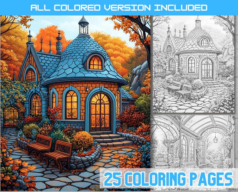 Autumn Garden House Coloring Book: Greenhouse & Gazebo Designs (PDF) - Etsy