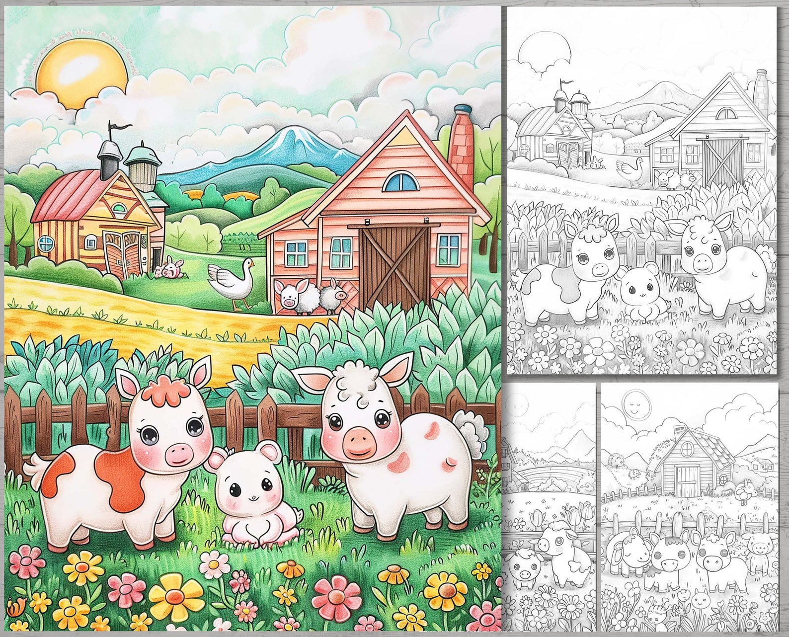 Cute Kawaii Farm Animals Coloring Book, Amusing Kids Adult Kawaii ...