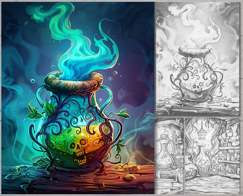 Magic Potion Lab Coloring Pages, Magic Potion Lab Coloring Book, Adult ...