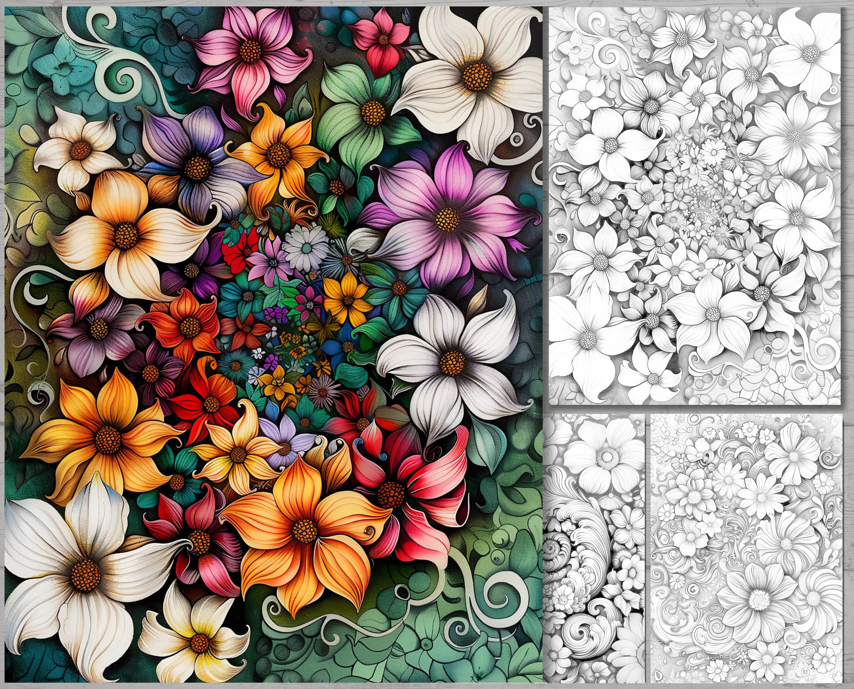 Spirals Flower Mandala Coloring Book, Adult and Kids Flower Coloring ...